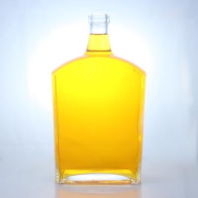 China Flat Shape Glass Bottle for Whisky Vodka Tequila Gin Rum Made in Body Material Glass for sale