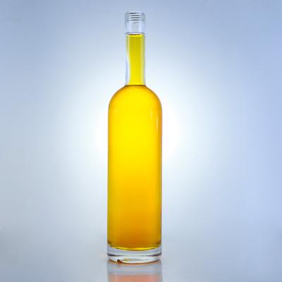 China Glass Base Long Neck Customized Super Flint Rum Vodka Whisky Tequila Gin Bottle with Cork for sale