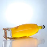 China Body Material Glass Square Shape Rum Vodka Whisky Tequila Gin Bottle with Cork Made for sale