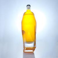 China Body Material Glass Square Shape Rum Vodka Whisky Tequila Gin Bottle with Cork Made for sale