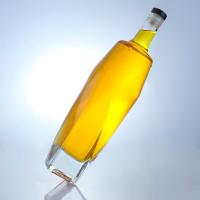 China Body Material Glass Square Shape Rum Vodka Whisky Tequila Gin Bottle with Cork Made for sale