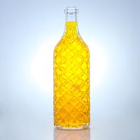 China Glass Collar Super Flint Embossed Rum Vodka Whisky Tequila Gin Bottle with Cork Made for sale