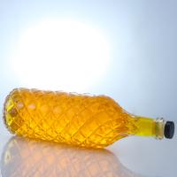 China Glass Collar Super Flint Embossed Rum Vodka Whisky Tequila Gin Bottle with Cork Made for sale