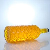 China Glass Collar Super Flint Embossed Rum Vodka Whisky Tequila Gin Bottle with Cork Made for sale