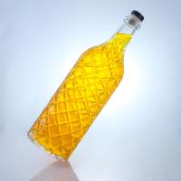 China Glass Collar Super Flint Embossed Rum Vodka Whisky Tequila Gin Bottle with Cork Made for sale