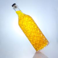 China Glass Collar Super Flint Embossed Rum Vodka Whisky Tequila Gin Bottle with Cork Made for sale