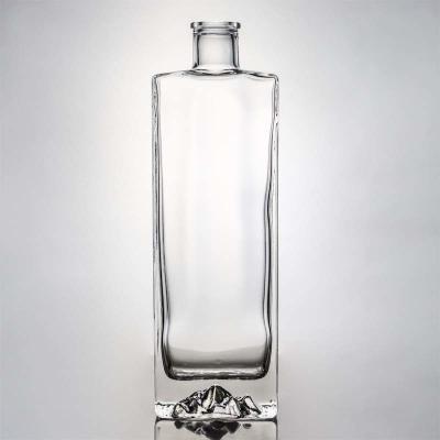 China Super Flint Glass Custom Mountain Base 750ml Whisky Rum Glass Liquor Bottle for Vodka Gin for sale