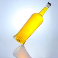 China Glass Base Round Shape Customizable Logo Long Neck Liquor Bottle with Cork for sale