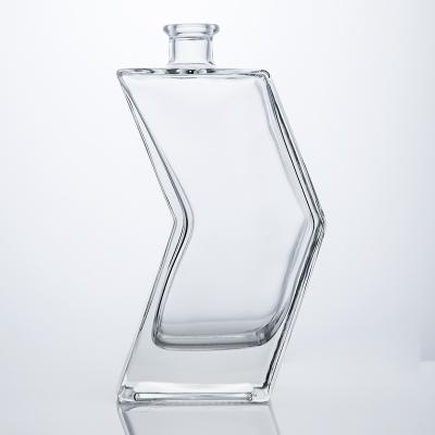 China Unique Shape Glass Bottle for Rum Gin Vodka Cork Stopper Included for sale