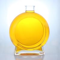 China Super Flint Material Flat Shape Rum Vodka Whisky Tequila Gin Glass Bottle with Cork for sale