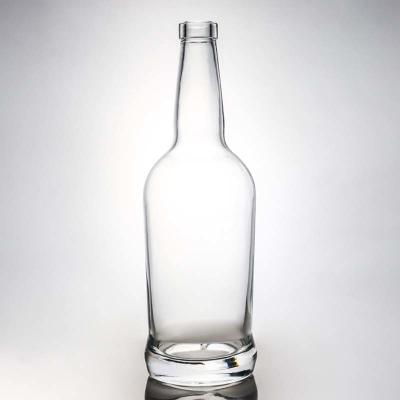 China Customized Logo Glass Collar 700ml Round Liquor Bottle for Vodka Brandy Whisky and More for sale