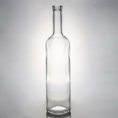 China 750ml Round Glass Liquor Bottle for Whisky Rum Gin with Cork Stopper and Glass Collar for sale