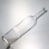 China 750ml Round Glass Liquor Bottle for Whisky Rum Gin with Cork Stopper and Glass Collar for sale