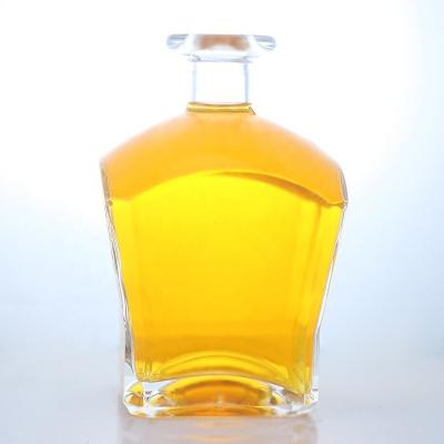 China Glass Collar Material Square Shape Whiskey Vodka Tequila Brandy Gin Rum Bottle with Cork for sale