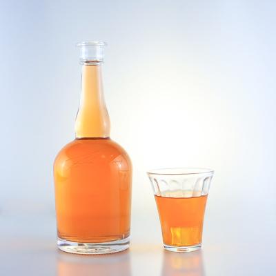 China Tequila Rum Champagne Brandy Whisky Glass Bottle with Long Neck and Decal Surface for sale