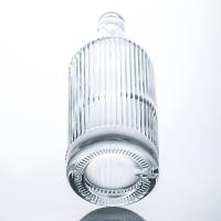 China 750ml Round Shape Glass Bottle with Stripe and Cork for Rum Vodka Whisky Tequila Gin for sale