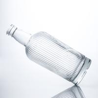 China 750ml Round Shape Glass Bottle with Stripe and Cork for Rum Vodka Whisky Tequila Gin for sale