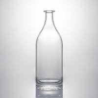 China Clear Glass Liquor Bottle with Embossed Body and Cork Stopper for sale