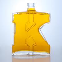 China Custom K Shape Super Flint Glass Bottle for Whisky Gin Rum Brandy Spirit Industrial Liquor Cork Top for sale