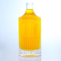 China Customized Glass Bottle for Rum Vodka Whisky Tequila Gin Striped Design Cork Sealing Type for sale