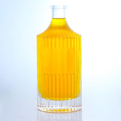 China Customized Glass Bottle for Rum Vodka Whisky Tequila Gin Striped Design Cork Sealing Type for sale