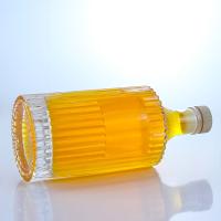 China Customized Glass Bottle for Rum Vodka Whisky Tequila Gin Striped Design Cork Sealing Type for sale