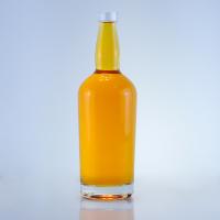 China Customized Logo 750ml Clear Flint Round Glass Bottle for Gin Rum Champagne Liquor for sale
