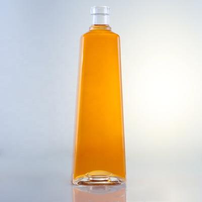 China Customized Logo Clear Glass 750ml Whisky Bottle with Cork and Square Shape for sale