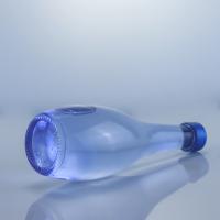 China Glass Collar Unique Design 2022 Empty Blue Clear Bottle for Gin Whisky Rum Tequila Brandy for sale