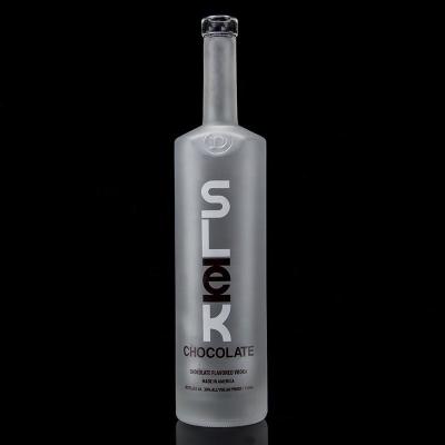 China Cork Sealing Type 750ml 1000ml Frosted Decal Clear Flint Glass Bottle for Gin Rum Champagne Tequila Whisky Customized Logo for sale