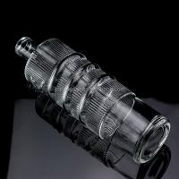 China Luxury Embossed Glass Bottle 750ml 1000ml Clear Flint Gin Rum Champagne Tequila Whisky Bottle with Cork for sale
