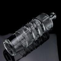 China Luxury Embossed Glass Bottle 750ml 1000ml Clear Flint Gin Rum Champagne Tequila Whisky Bottle with Cork for sale