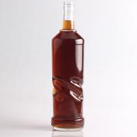 China 2022 Thick Bottom Embossed Glass Bottle Clear Flint for Gin Whisky Rum Tequila Brandy for sale