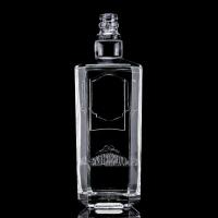 China 750ml 75cl Super Flint Square Embossed Glass Bottle with Screw Cap Rum Vodka Whisky for sale