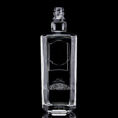 China 750ml 75cl Super Flint Square Embossed Glass Bottle with Screw Cap Rum Vodka Whisky for sale