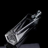 China Unique 750ml Square Shoulder Super Flint Glass Bottle With Cork for Rum Vodka Whisky for sale