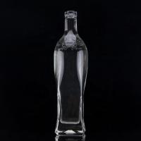 China 750ml Super Flint Round Shoulder Square Based Rum Vodka Liquor Glass Bottle With Cork for sale