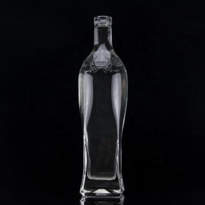 China 750ml Super Flint Round Shoulder Square Based Rum Vodka Liquor Glass Bottle With Cork for sale