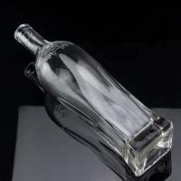 China 750ml Super Flint Round Shoulder Square Based Rum Vodka Liquor Glass Bottle With Cork for sale