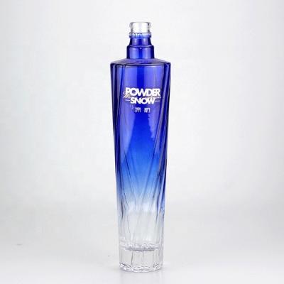 China 750ml Blue Square Glass Bottle with Gradient Color and Screw Cap Functional Features for sale