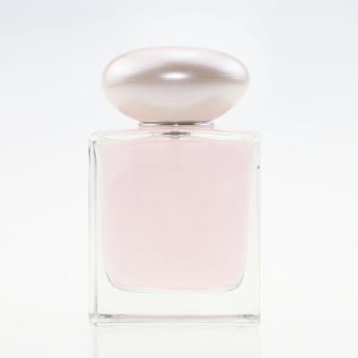 China Square Spray Transparent Glass Perfume Bottle With Pearl Cap 100ml for sale