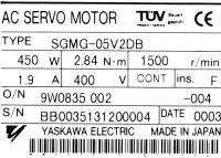 China New  Industrial Yaskawa 3.8A 1500RMP Motors-AC Servo SGMG-05V2DB Made in Japan for sale