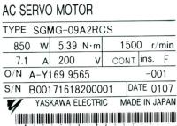 China AC Servo Motor Industrial Yaskawa    Electric AC Servo Motor 850W SGMG-09A2RCS for sale