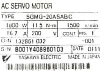 China Yaskawa Industrial Servo Motor New AC Servo Motor 1800W 11.5N.m SGMG-20ASABC for sale