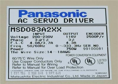 China 750W 200-230V Panasonic MSD Minas AC Servo Motor Driver MSD083A2XX 2500p/r for sale