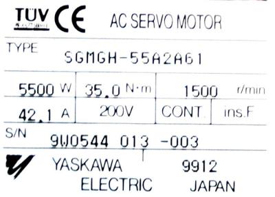 China Industrial Yaskawa 1500r/min  Servo Motor SGMGH-55A2A61 5500W  42.1A Made in Japan for sale