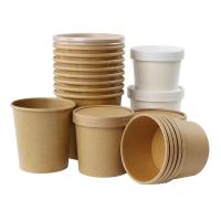 China Soup Cup Porridge Bucket Disposable Paper Cups Round 16oz With Lid Noodle Bowls for sale