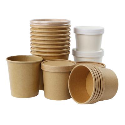 China Soup Cup Porridge Bucket Disposable Paper Cups Round 16oz With Lid Noodle Bowls for sale