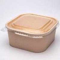 China Kraft Paper Salad Takeaway Food Container Printing Rectangular Waterproof 1200ml for sale