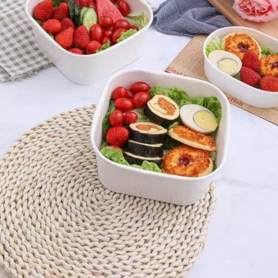 China 1200ml Biodegradable Takeaway Bowl White Paper Square Salad Bowls With Lid for sale